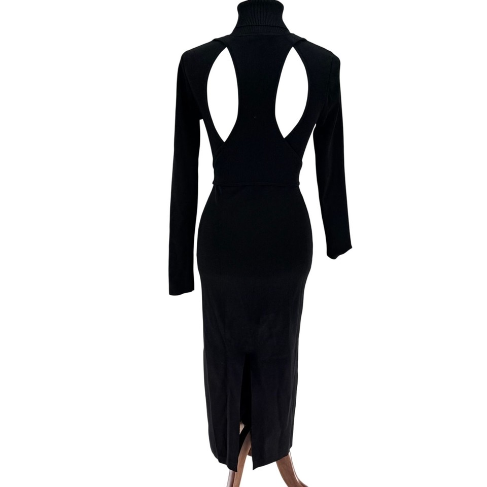 Toccin Black Long-Sleeve Turtleneck Dress, Open Back & Front Tie, S | eBay
