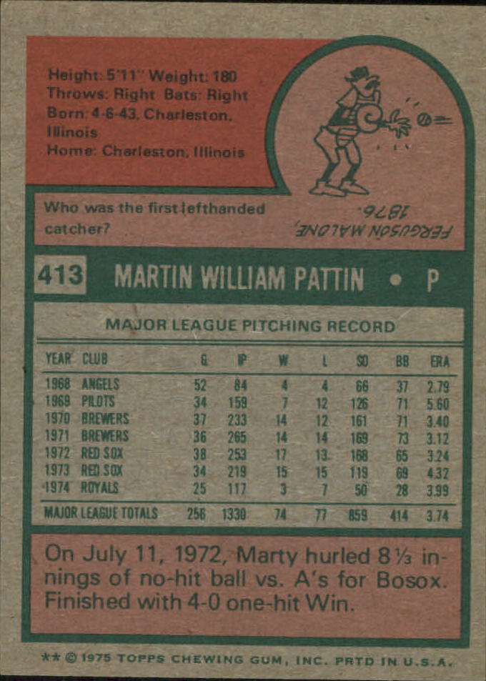 1975 Topps Mini Baseball Card #413 Marty Pattin - NM | eBay