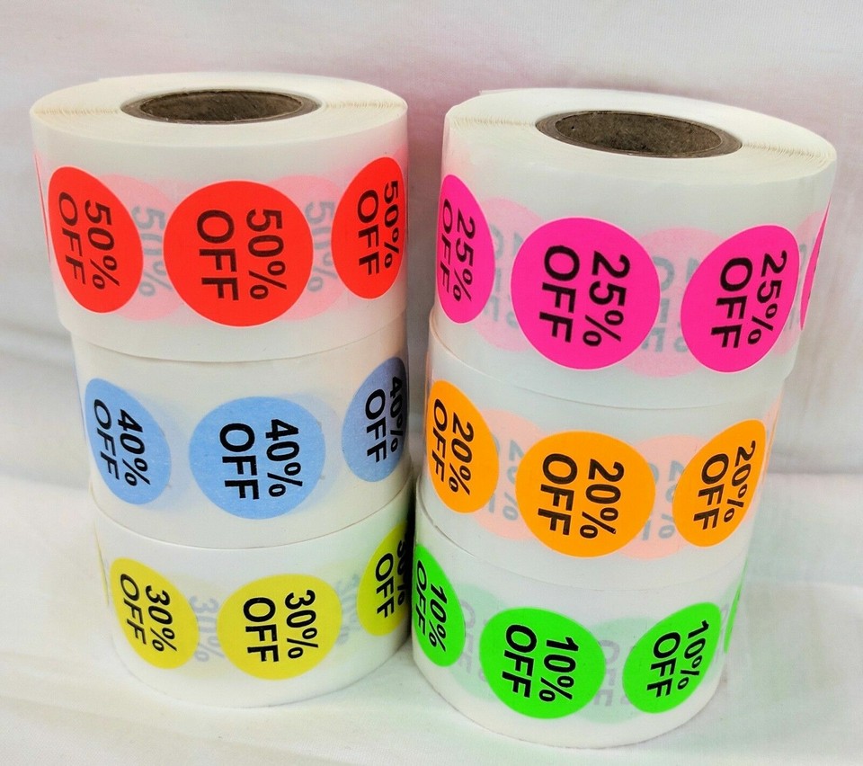 Percent Off Adhesive Sale Markdown Labels % OFF Stickers 500 Label/Roll ...