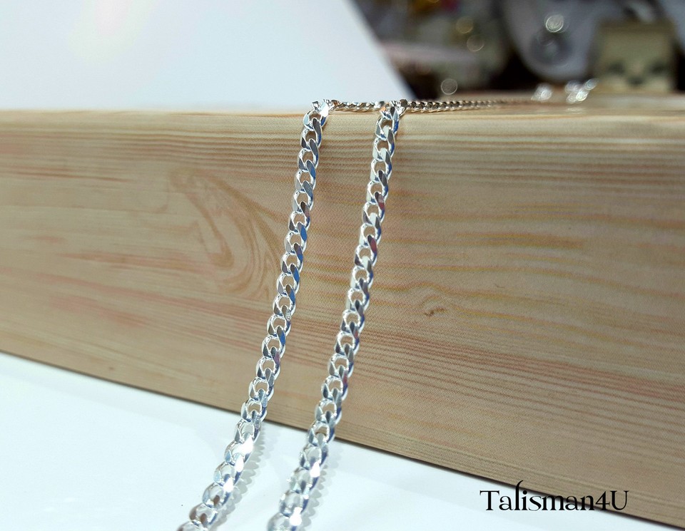 22 Inch 925 Sterling Silver Italian Curb Chain Necklace 3 mm Men's ...