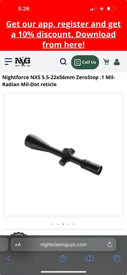 Nightforce NXS 5.5x22x56 Zero stop Mil-Radian Retical | eBay