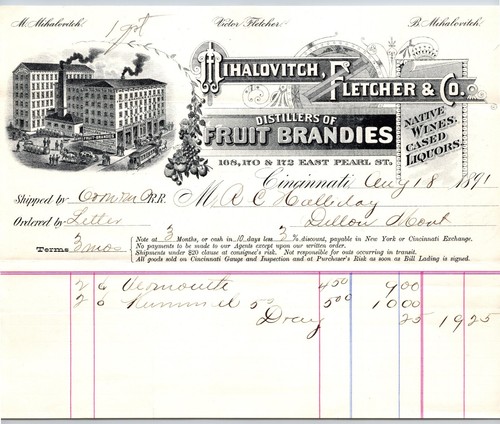Mihalovitch Fletcher & Co Distillers Fruit Brandies Native Wines 1891 ...