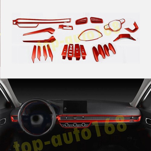 ABS Matte Red Full Set Interior Decoration Trim 22PCS For Honda Civic ...