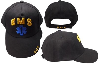Embroidered Black EMS Emergency Medical Service baseball style Cap Hat ...