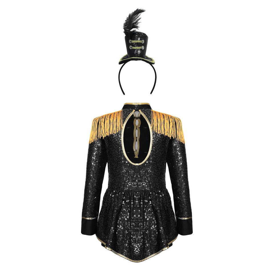 Girls Circus Ringmaster Drummer Fancy Dress Costume Long Sleeve Sequins ...