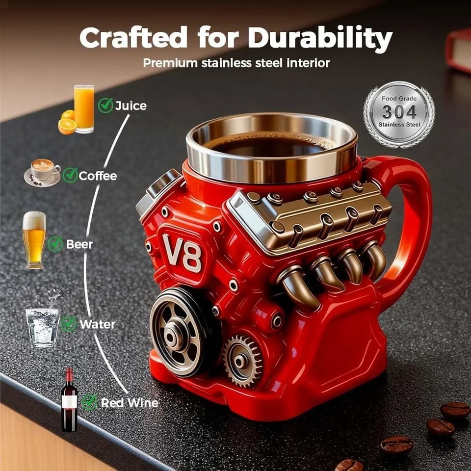 V8/V6 Engine Red Coffee Mug Retro Coffee Mug Personalized Double Wall ...