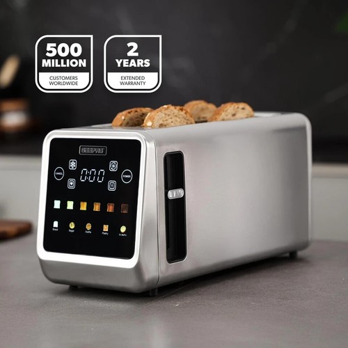 GEEPAS 5-in-1 DIGITAL 4 Slice Long Toaster Wide Slot, LED Display ...