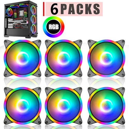 6 Packs RGB LED 120mm ARGB & PWM PC Computer Case Cooling Fans Black ...
