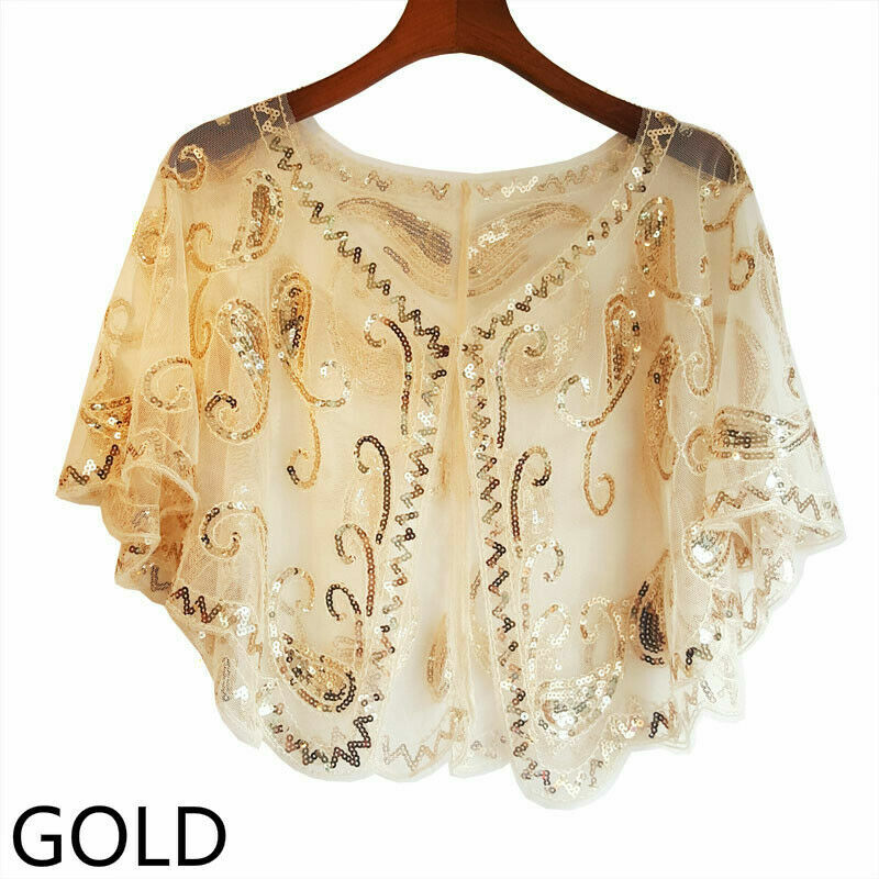 Lady Sequin Mesh Cape Bolero Shawl Wrap Wedding Bride Glitter Banquet ...