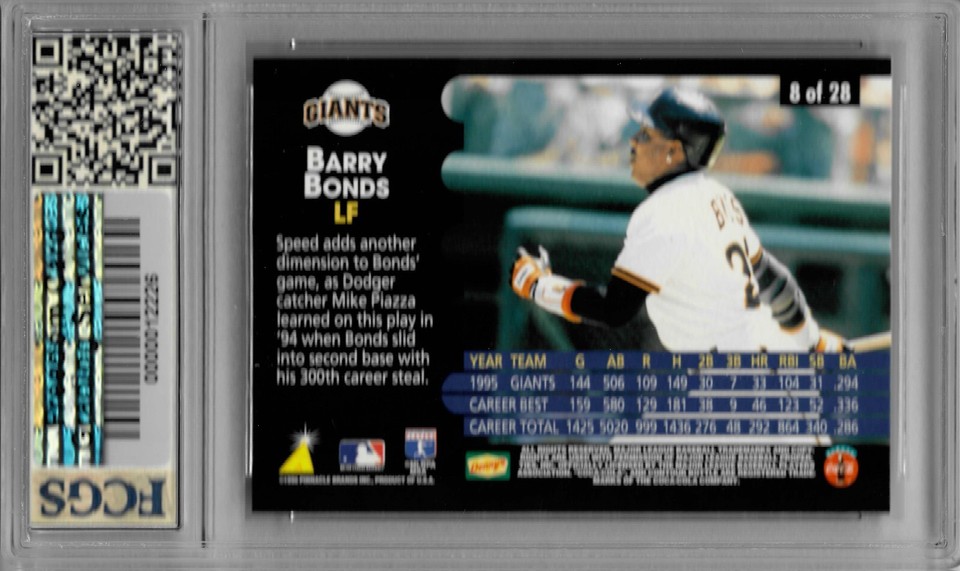 1996 Pinnacle Denny's Barry Bonds Hologram #8 Graded FCGS 9 MINT | eBay