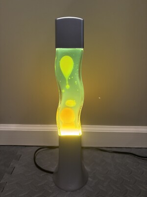 Wavy S Shape Curved Groovy Motion Lava Lamp Yellow & Green Silver ...