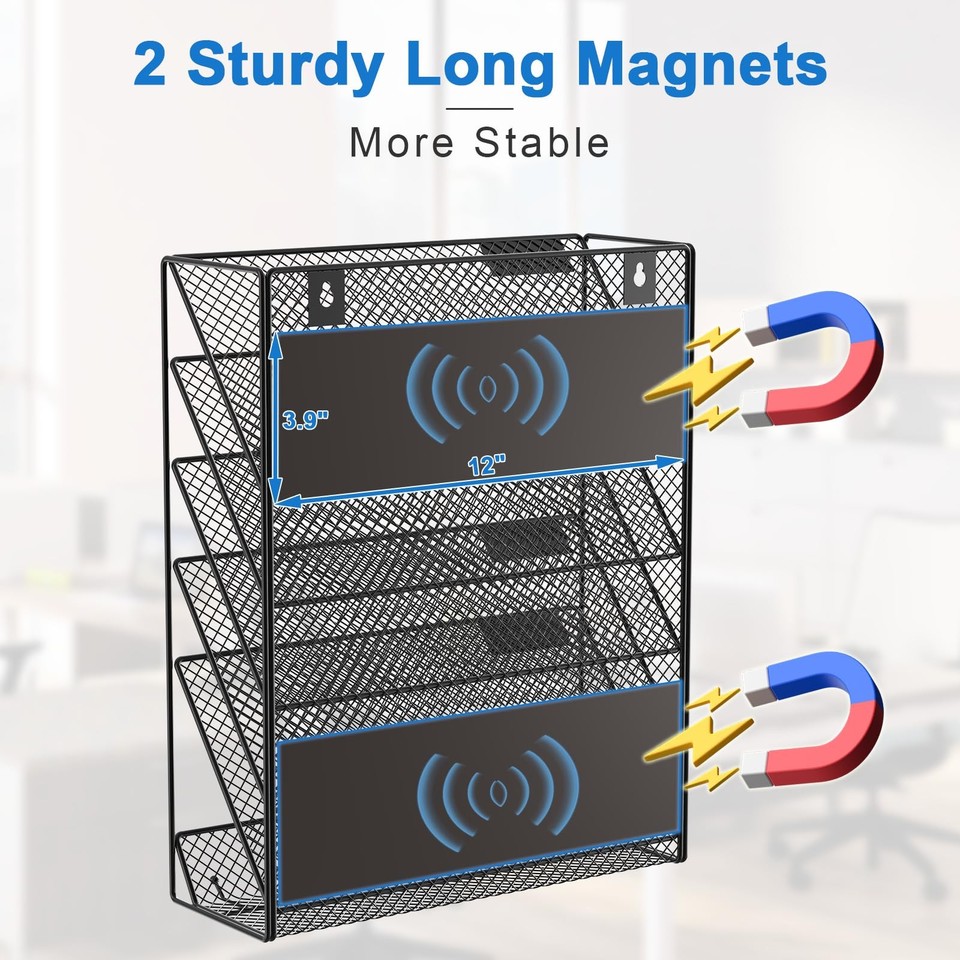 Magnetic File Holder, 6-Tier Magnetic Wall Hanging File Organizer ...