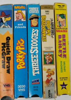 5-Classic Cartoons VHS Lot 3 Stooges~Porky Pig~ Quick Draw~Beetle ...