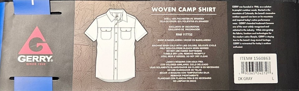 Gerry Woven Camp Shirt Button Up Size L / DK GRAY | eBay