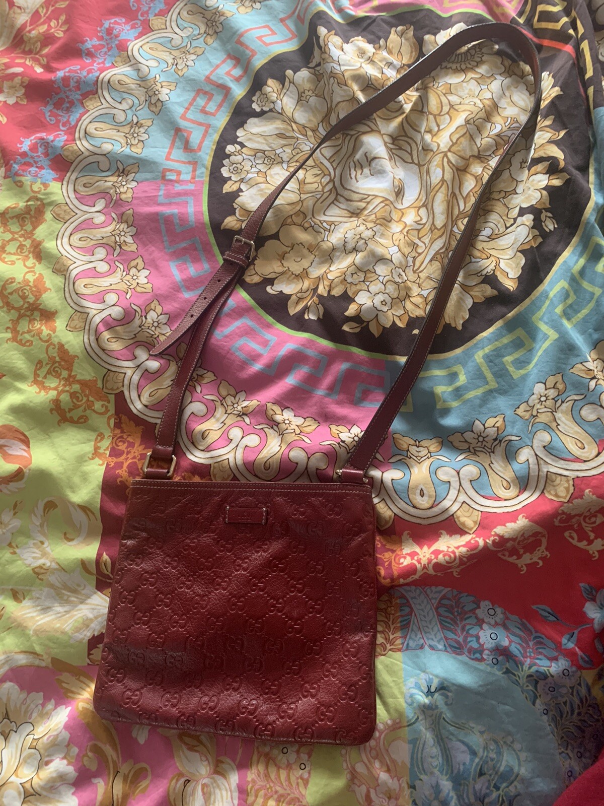 Gucci Guccissima Dark Red Burgundy Cross body Leather… - Gem