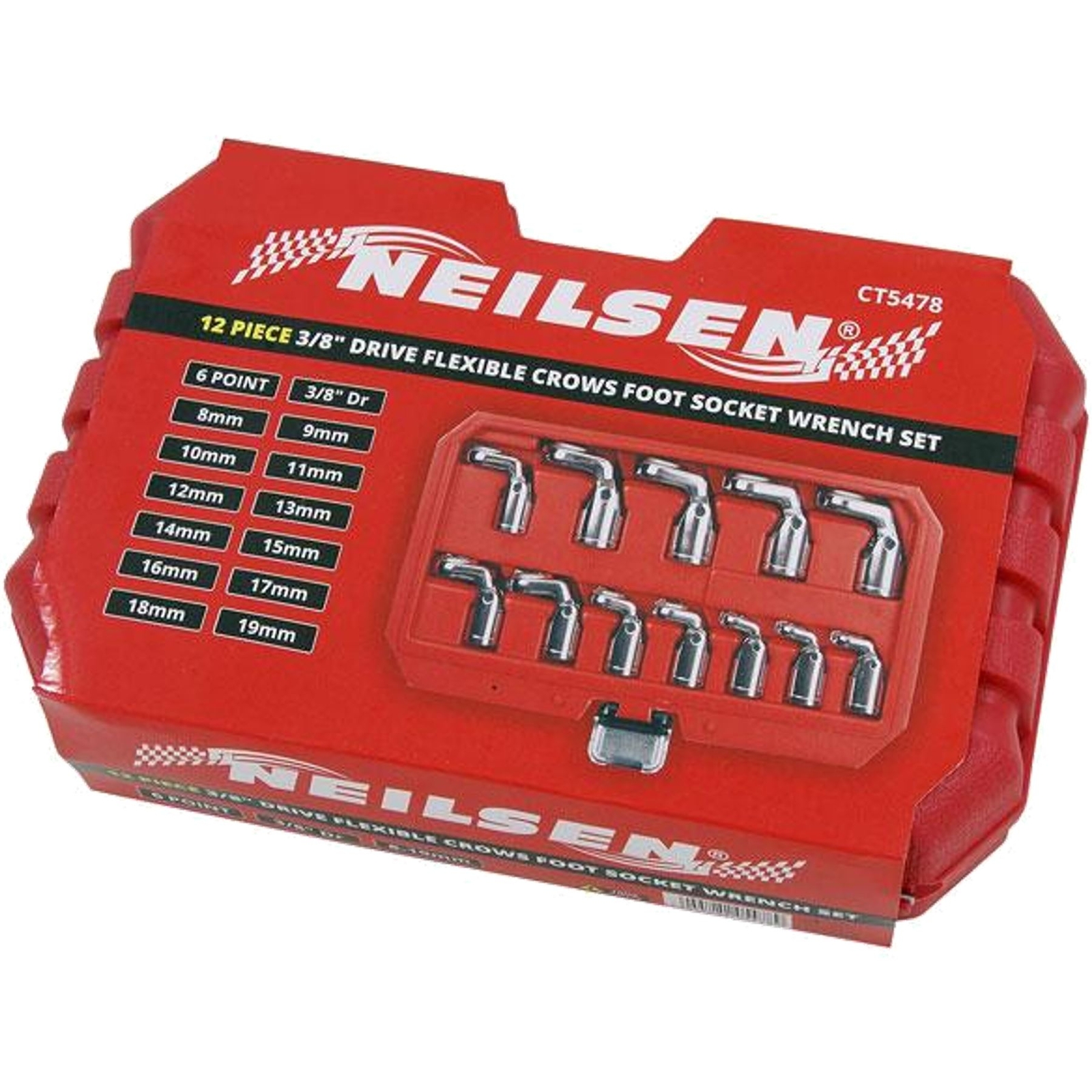 Neilsen 12pc Crows Foot Feet Socket Wrench Spanner Set 3/8" Metric Crow ...