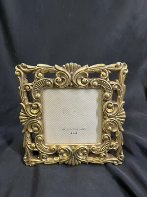 GOLD TONE RESIN ORNATE 4 X 4” PICTURE FRAME | eBay