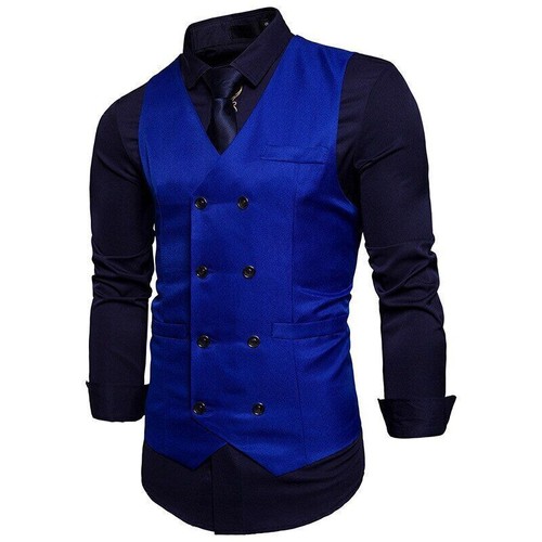 Mens Formal Business Jacket Dress Vests Suit Vest Double Breasted ...