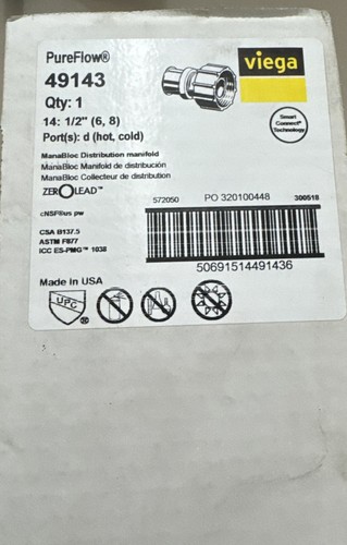 Viega 49143 -14:1/2(6,8) Hot,Cold MANA BLOC MODULAR MANIFOLD PLUMBING ...