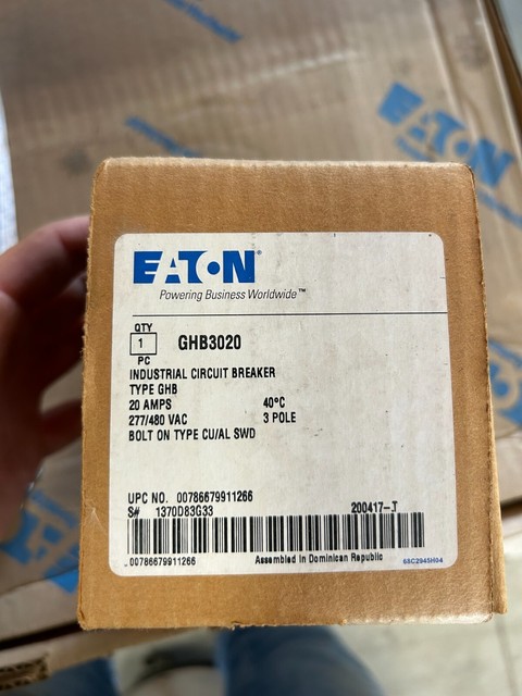 Eaton GHB3020 Circuit Breaker, 20A, 3P, 277/480 VAC, 125/250 VDC, GHB ...