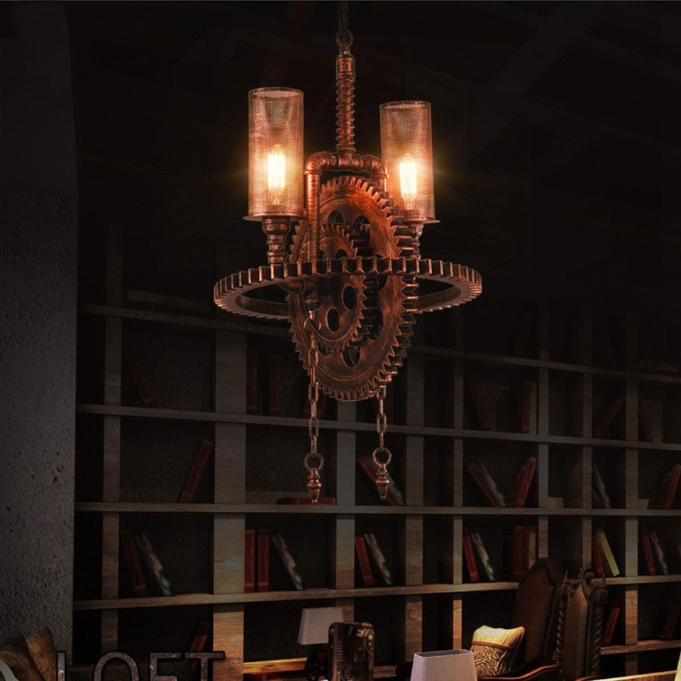 Gear Shape Chandelier Steampunk Ceiling Light Industrial Pendant Lamp ...