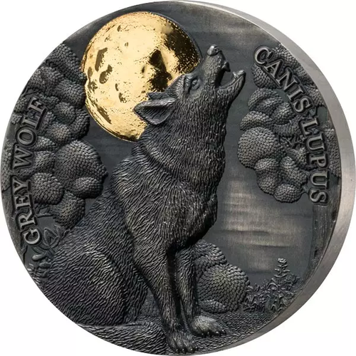 2021 Ghana Wolf Silver Coin Wildlife in the Moonlight High Relief VERY ...