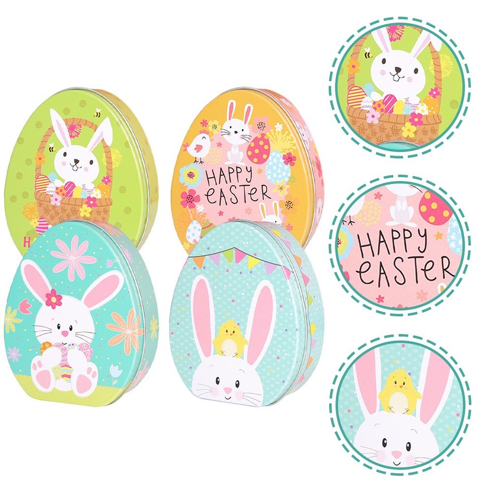4pcs Easter Gift Boxes Rabbit Pattern Tinplate Candy Container Portable ...