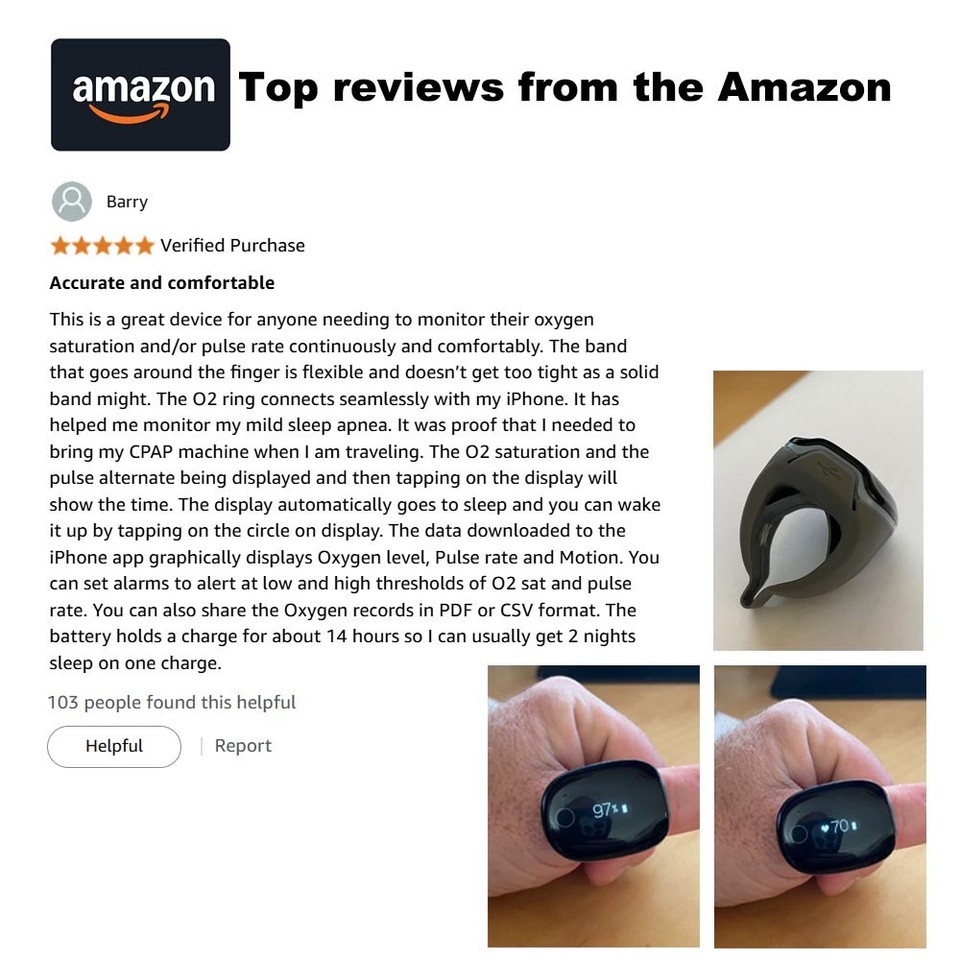 Wellue Rechargeable O2Ring Pulse Oximeter Continuous Tracking SpO2 ...