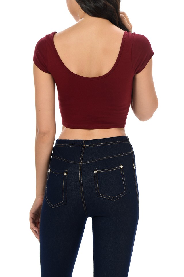 Auline Colletion Womens Solid Color Basic Cropped Top Crop top Scooped ...