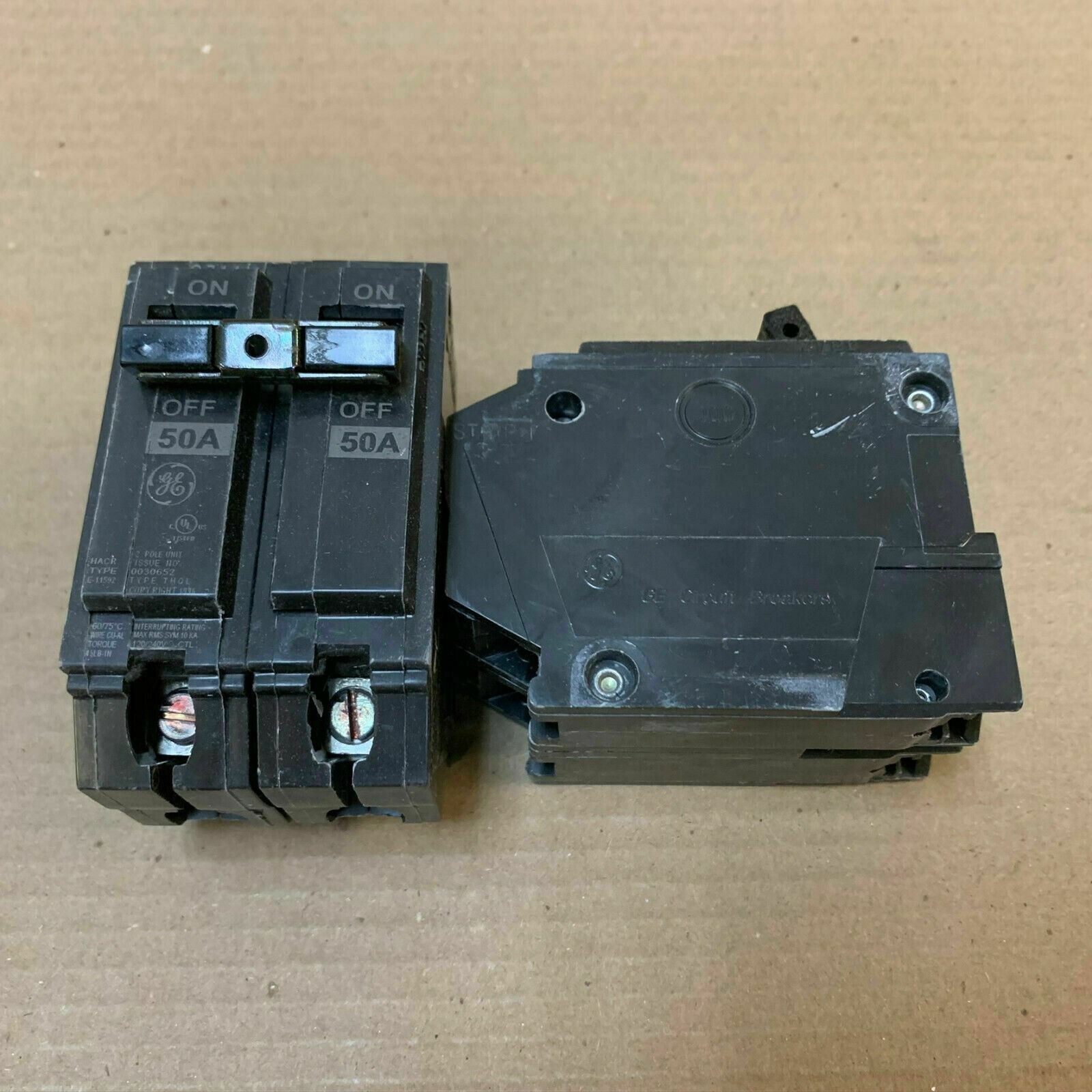 LOT OF 3 GE ABB THQL THQL2150 2 Pole 50 Amp 120/240V Silk Circuit ...