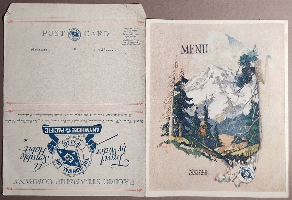 Pacific Steamship Co. Admiral Line S.S. Ruth Alexander Menu 1925 B4-45 ...
