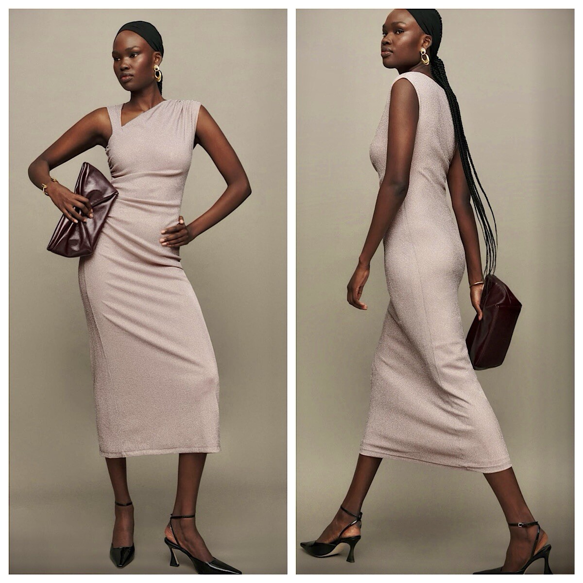 Reformation Amiah Knit Dress Sz S Pink Sparkle Sleeveless Asymmetric ...