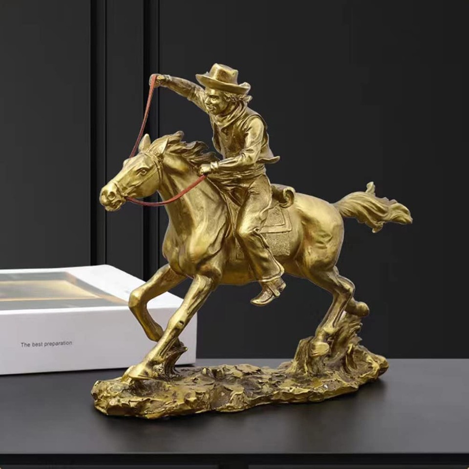10 Inch Cowboy with Running Horse Statue Sculpture Frgurine for Home ...