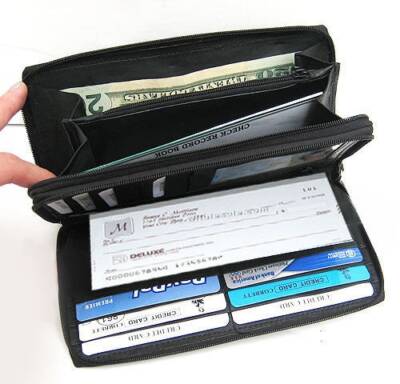Genuine Leather Checkbook Secretary Accordion Wallet 2 Zipper Clutch ...