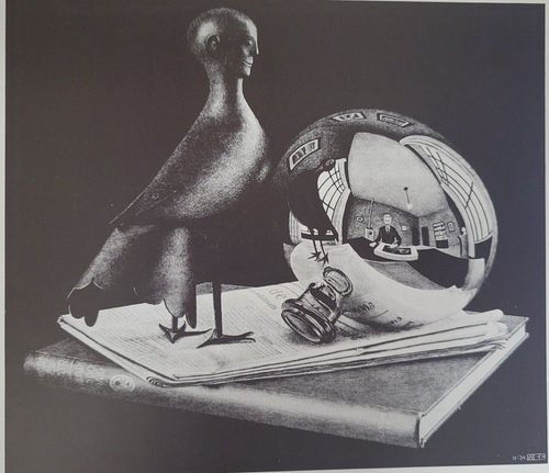 Still Life With Spherical Mirror Bird Human Sculpture M C Escher 11x7 ...
