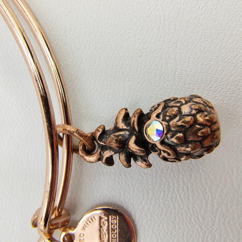 Alex & Ani Copper Pineapple Bracelet Bangle Charm With Swarovski ...
