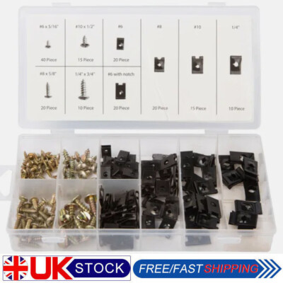 170 ASSORTED U CLIPS AND SCREWS SPEED FASTENER CAR INTERIOR TRIM PANEL ...
