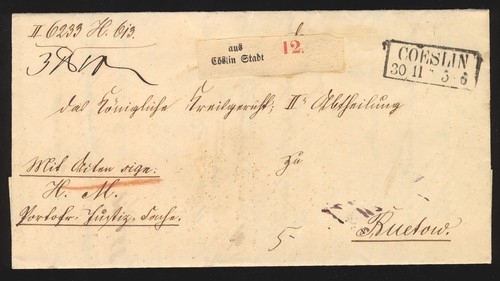 POLAND PRUSSIA 1863 OFFICIAL SFL COESLIN TO BUETOW POMERANIA W ...