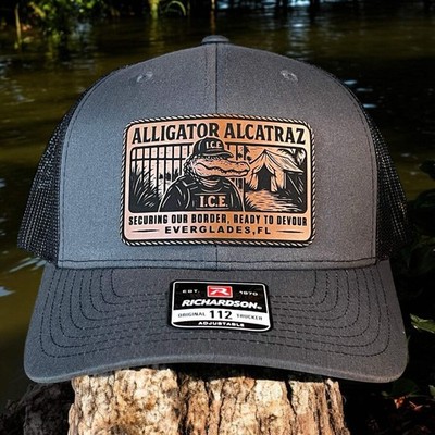 Alligator Alcatraz Swamp ICE Funny Leather Patch SnapBack Trucker Hat ...