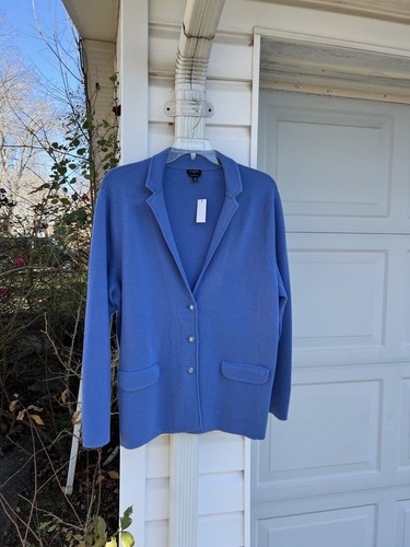 NWT Talbots Beautiful & Soft Blue Merino Wool Cardigan Sweater Blazer ...
