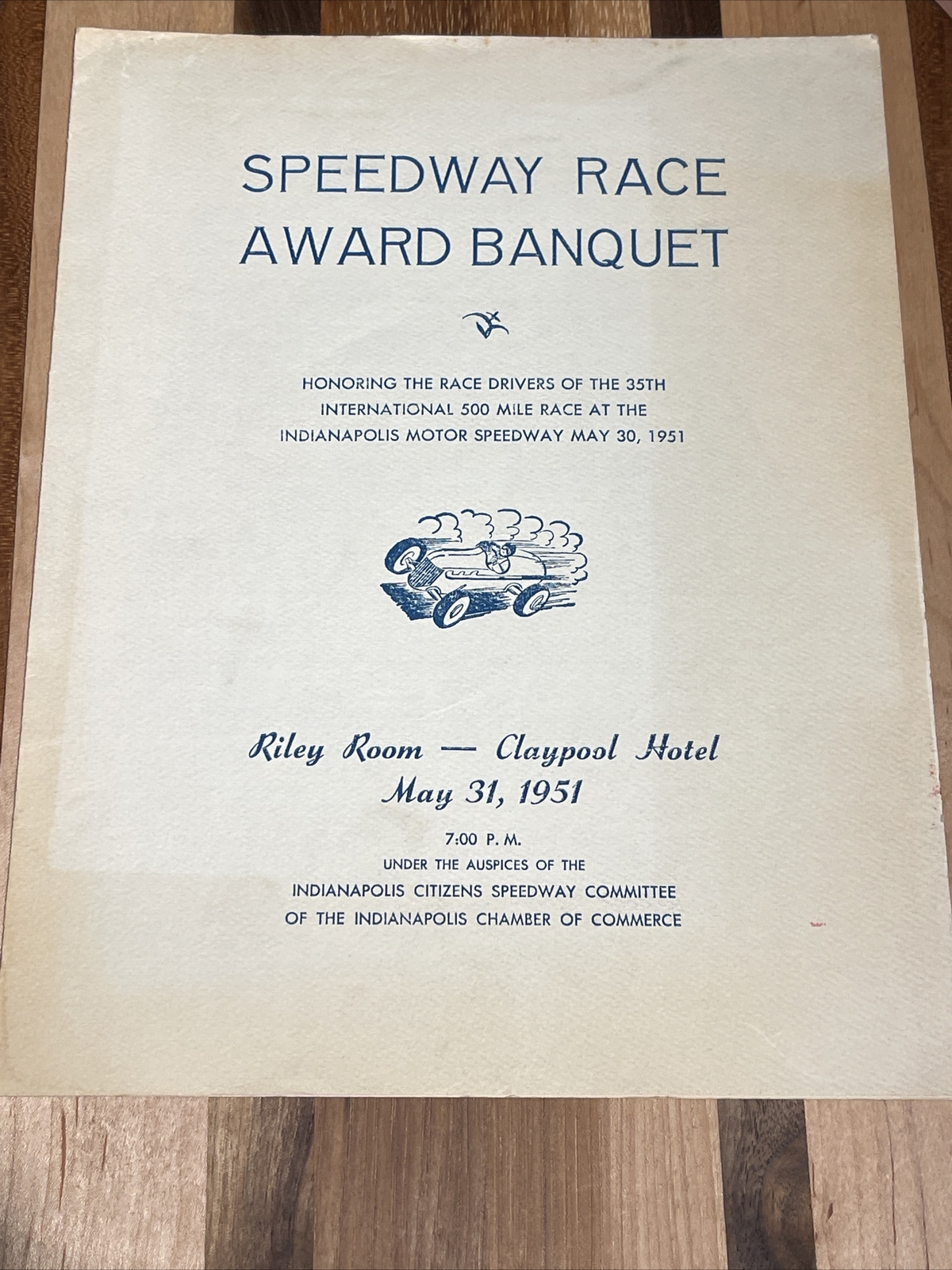 1951 Indianapolis 500 Speedway Race Award Banquet Menu/Program | eBay