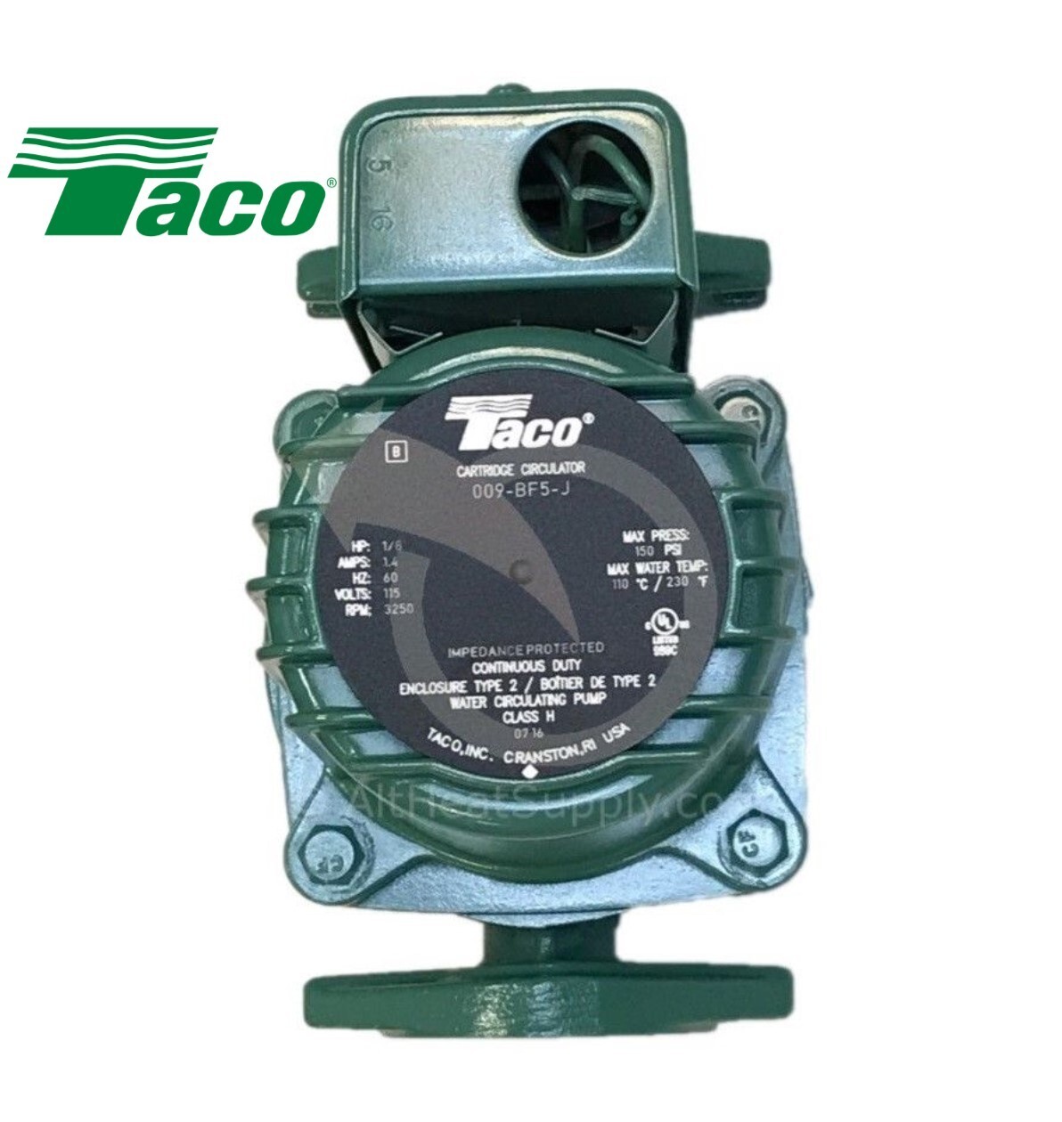 Taco+009-BF5-J+Cast+Iron+Circulating+Pump+with+Bronze+Cartridge+-+Green ...