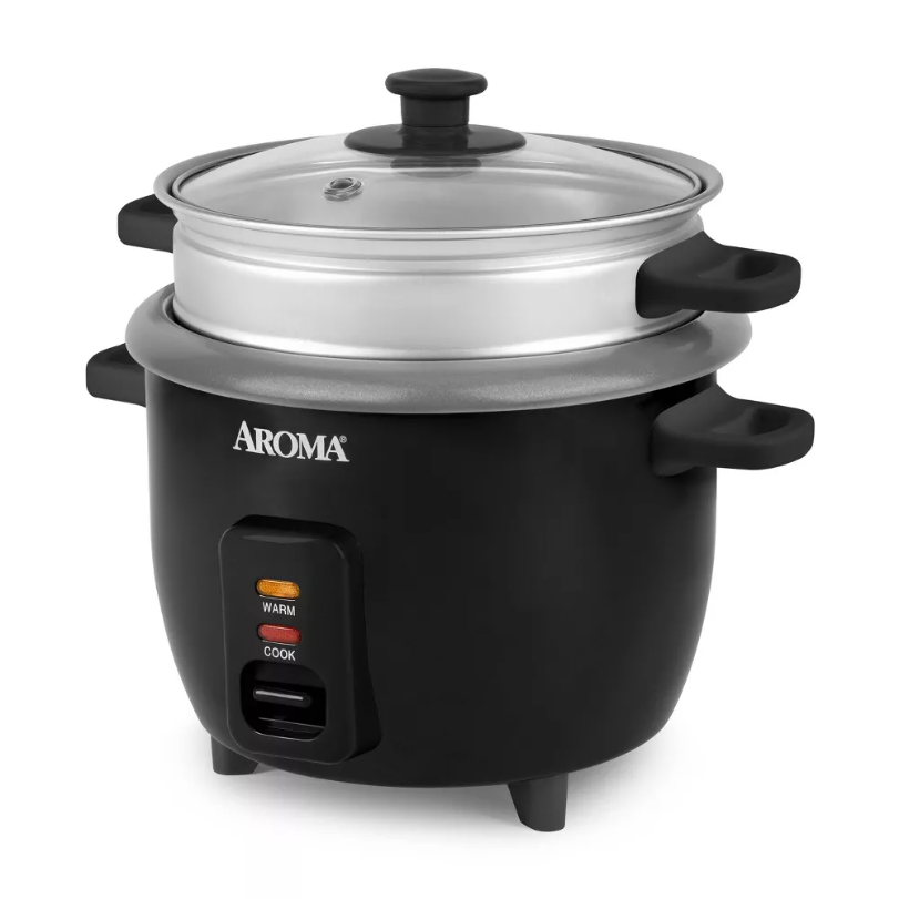 Aroma 6 Cup Rice Cooker with Outer Steam Tray Black | eBay