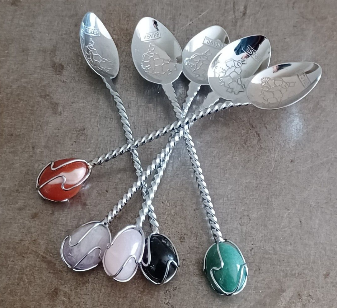 5 Stone Handle Demitasse Spoons From Brazil 4.5" | eBay