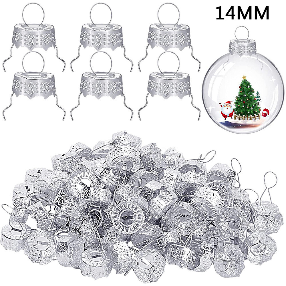 Decorative Metal Ornament Caps 40mm Silver Glitter Christmas Baubles