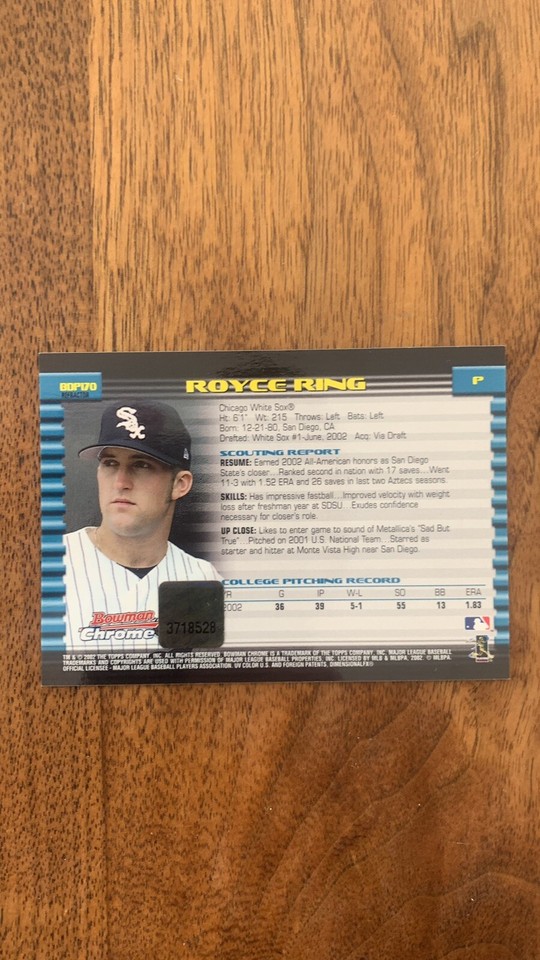 2002 Bowman Chrome Draft Refractors White Sox Baseball Card #170 Royce ...
