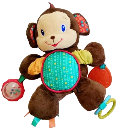 Bright Starts Bunch O Fun Monkey Baby Sensory Rattles Crinkle Teether ...