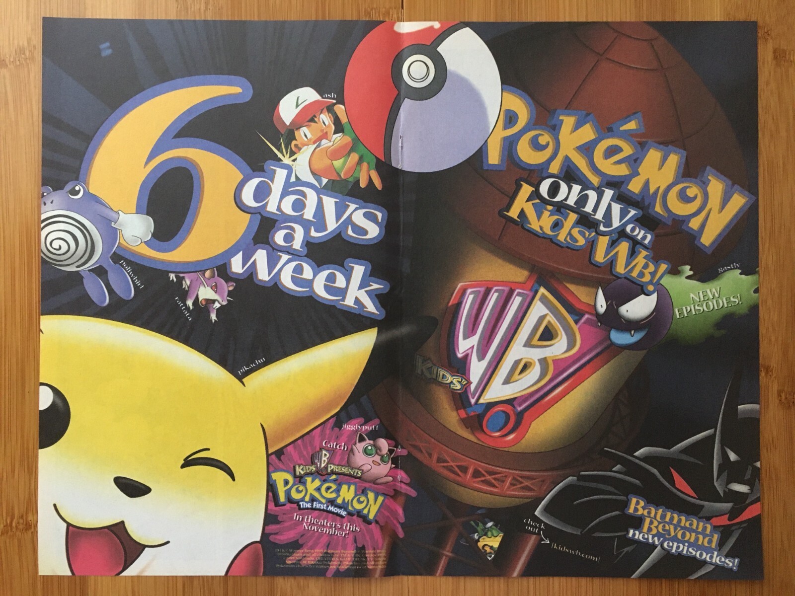 1999 Pokemon TV Series Vintage Print Ad/Poster Kids WB Pikachu Ash ...