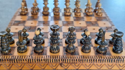 Vintage Wooden Chess Set - Travel Small Size Foldable Wooden Case/Board ...