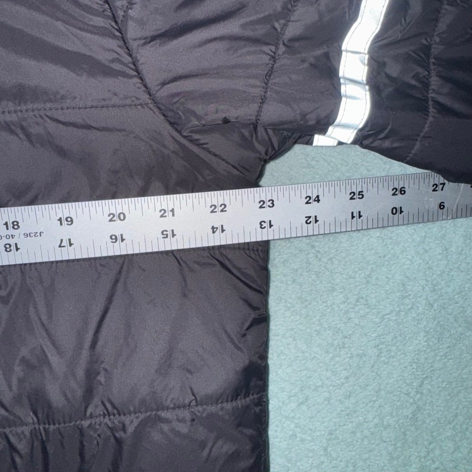 Men's Domino's Gear Puffer Jacket M Black with Red & Blue Stripes | eBay